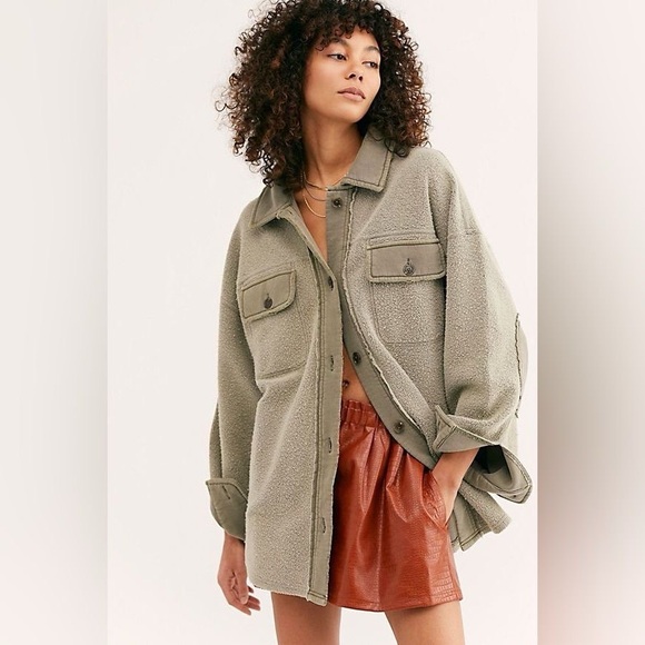 Free People | Jackets & Coats | Free People Fleece Ruby Jacket In Olive ...